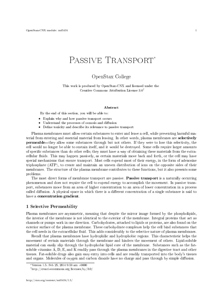 Passive Transport: Openstax College | PDF | Cell Membrane | Osmosis