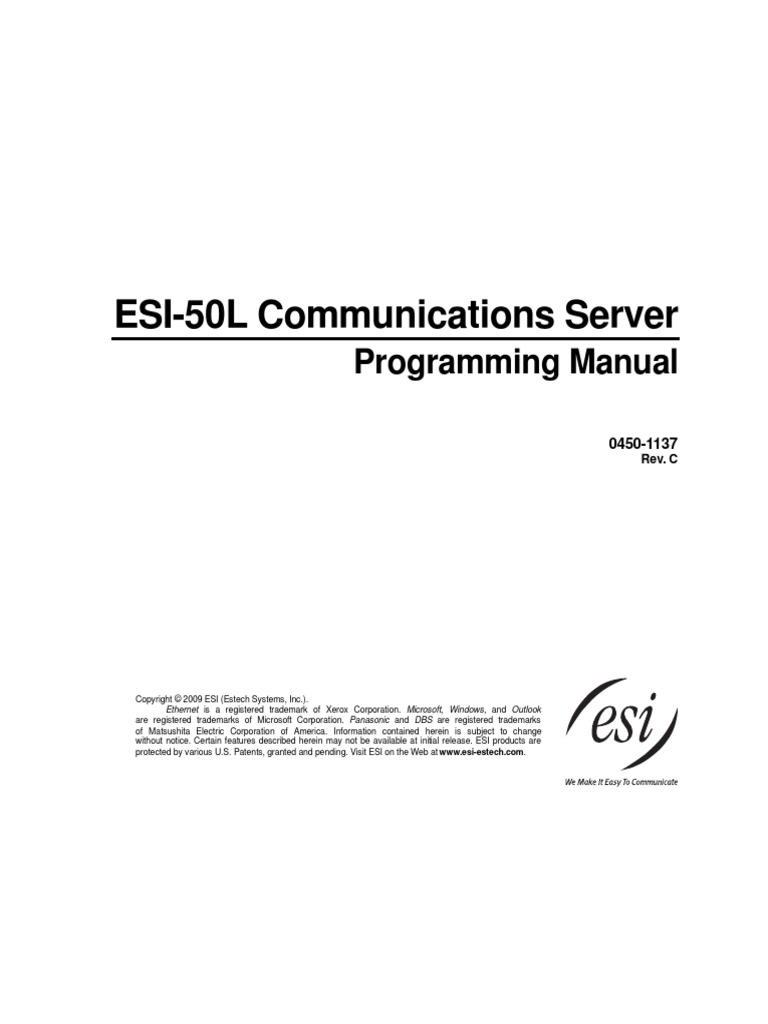 ESI-50L Programming Manual | PDF | Voicemail | Daylight Saving Time
