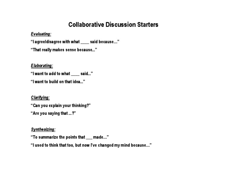 Collaborative Discussion Starters Guide | PDF | Self-Improvement