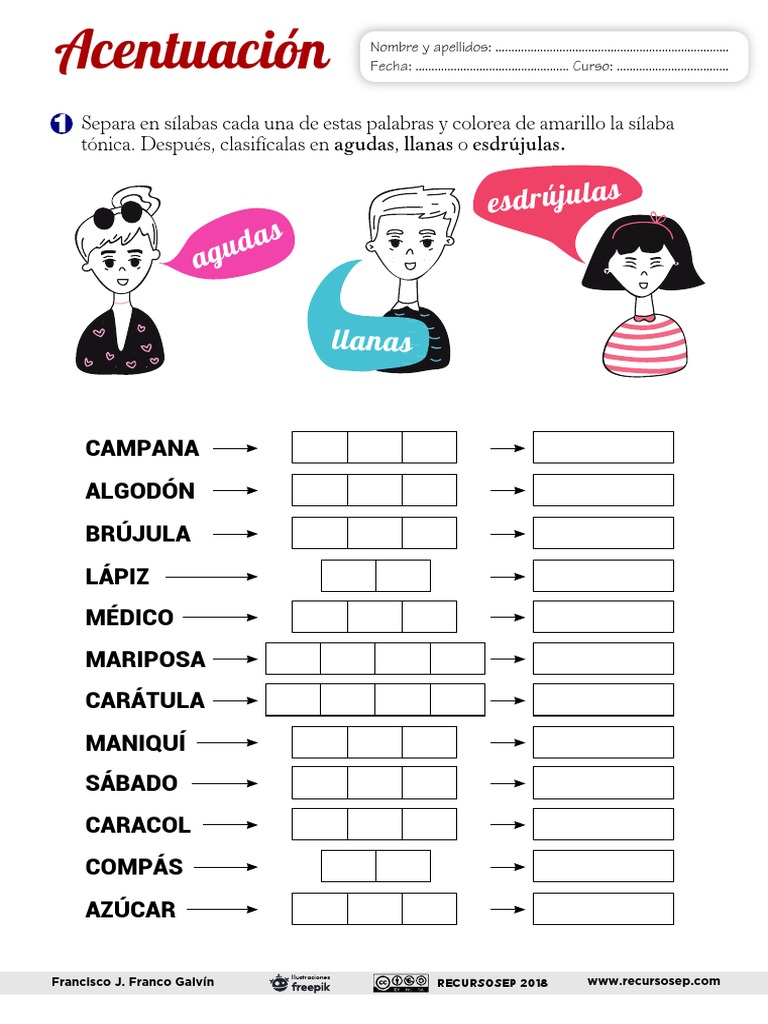 Palabras Agudas Llanas Esdrújulas Sílaba Tónica | PDF