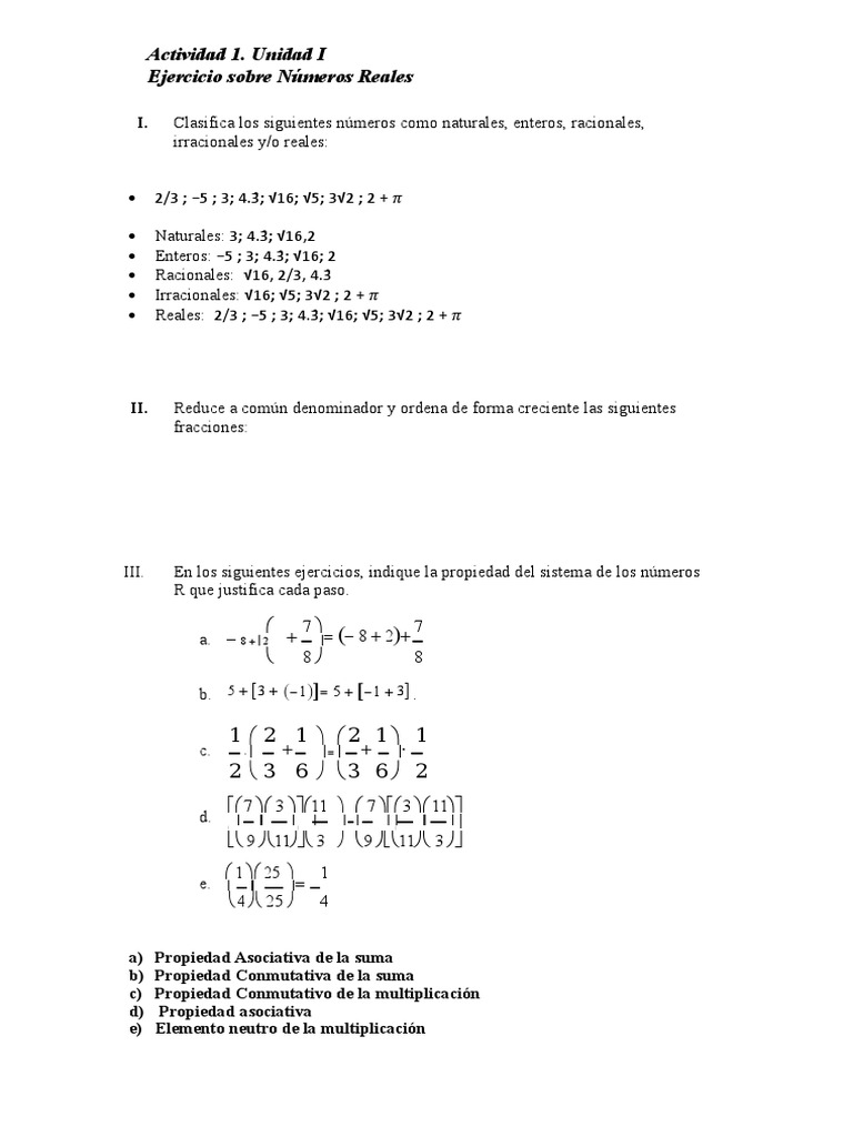 Números Reales Ejercicios Clasificación | PDF | Número racional ...