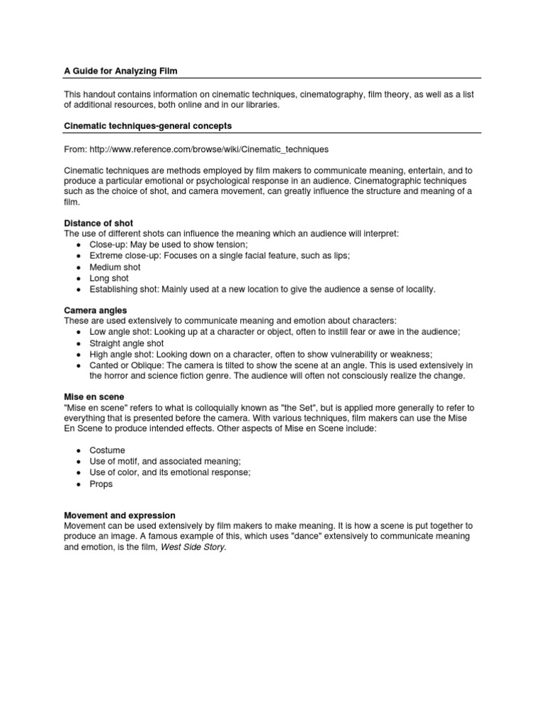 Film Analysis Guide | PDF | Cinematography