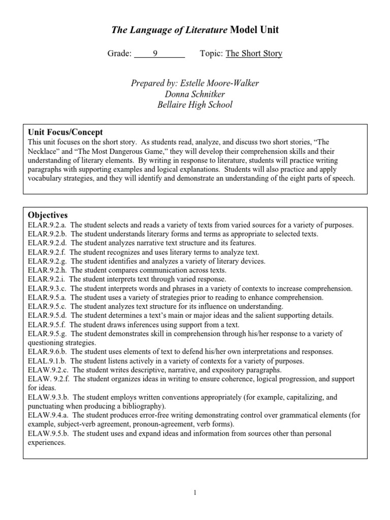 The Most Dangerous Game and The Necklace | PDF | Reading Comprehension ...