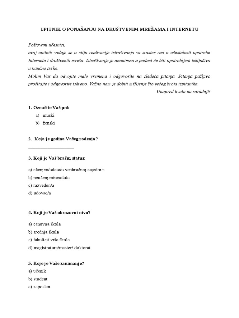 Upitnik | PDF