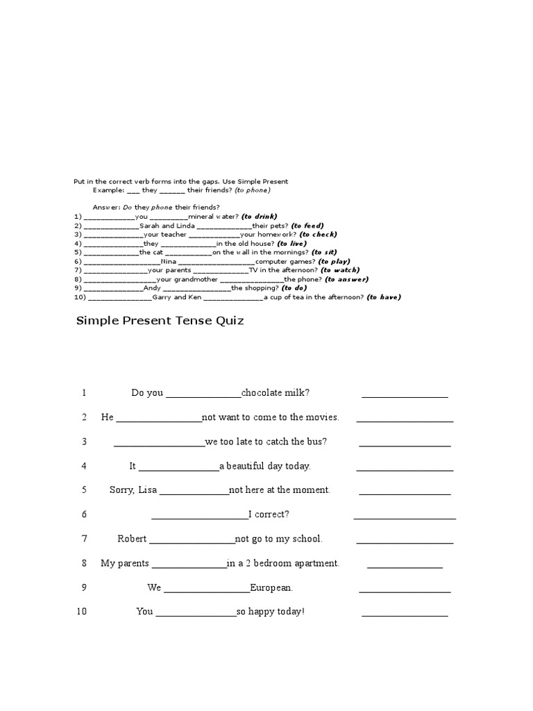 Simple Present Tense Quiz | PDF | Language Arts & Discipline
