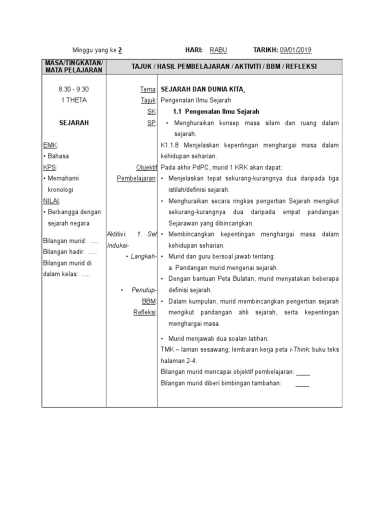 RPH BAB 1 Sej Tingkatan 1 | PDF