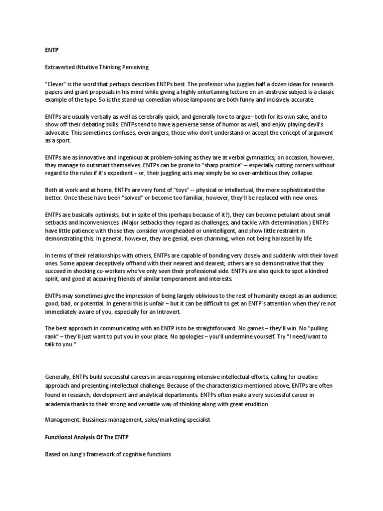 ENTP Description | PDF | Intuition | Extraversion And Introversion