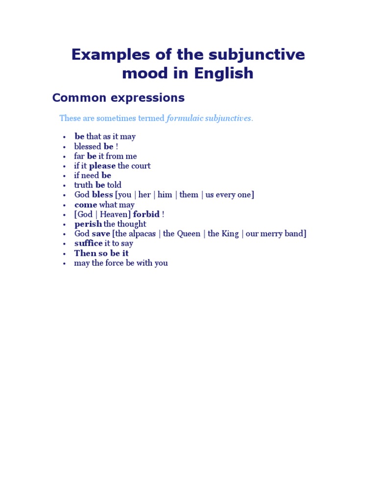Examples of The Subjunctive Mood in English: Common Expressions | PDF