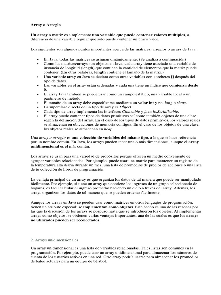 Array o Arreglo | PDF | Estructura de datos de matriz | Objeto ...