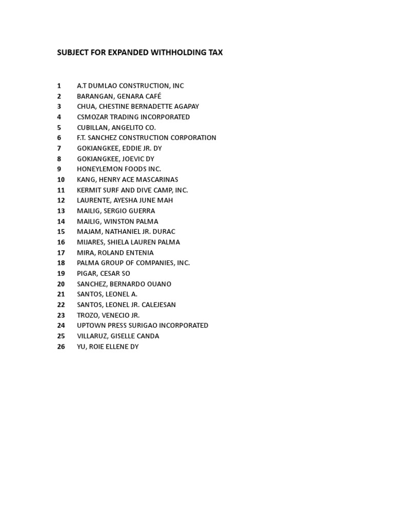 Expanded Withholding Tax Subjects | PDF | Business | Cooking, Food & Wine
