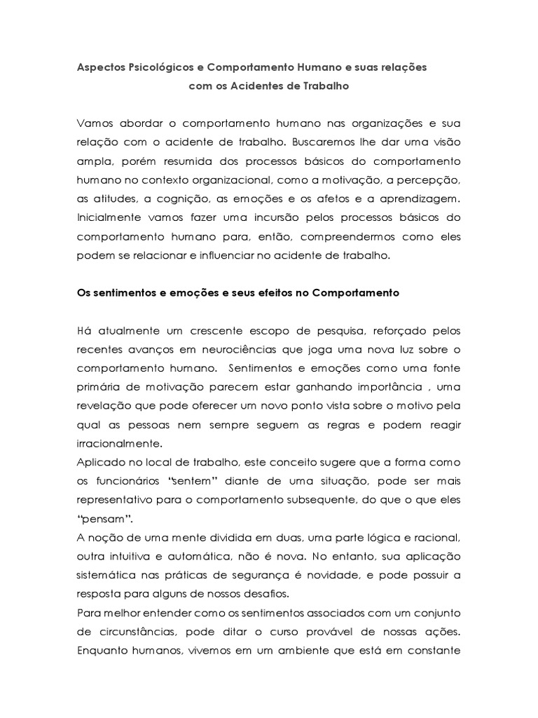 Aspectos Psicológicos e Comportamento Humano e Suas Relações | PDF ...