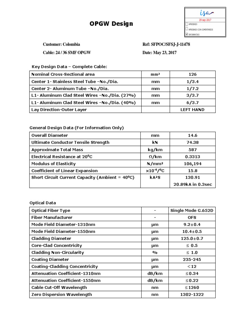 OPGW Design Specifications for Colombia | PDF | Optical Fiber | Applied And Interdisciplinary ...