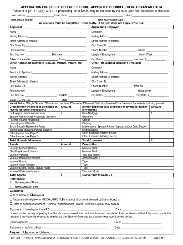 Public Defender Application Form | PDF | Social Security (United States ...