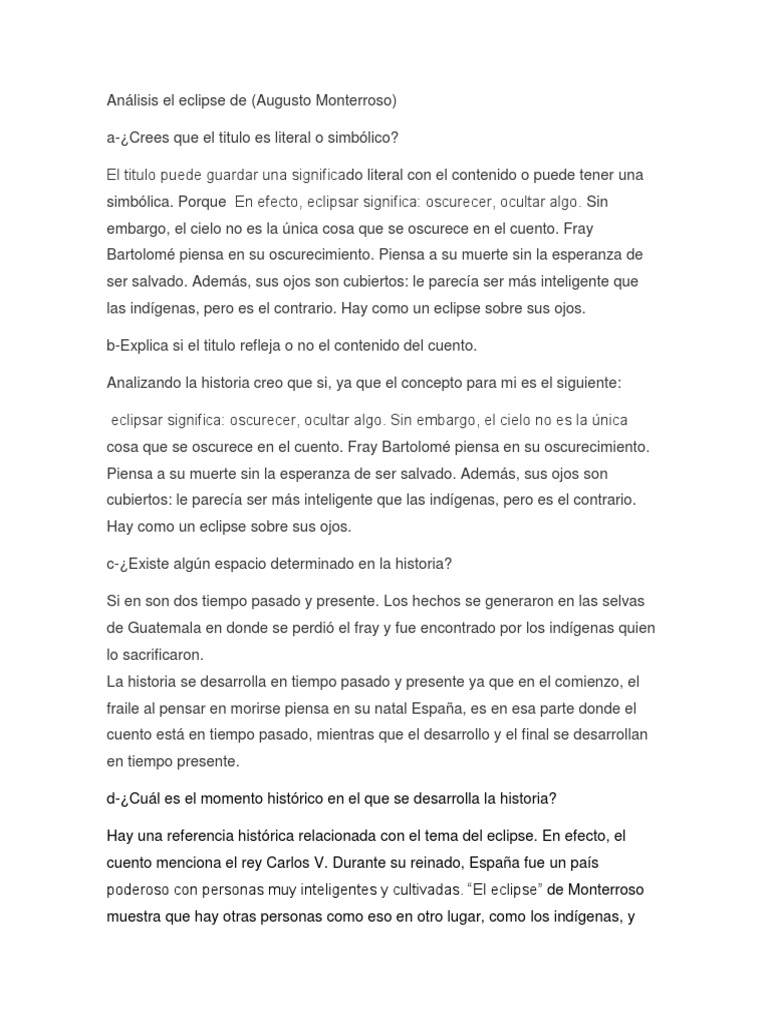 Análisis del cuento "El eclipse" | PDF | Narración