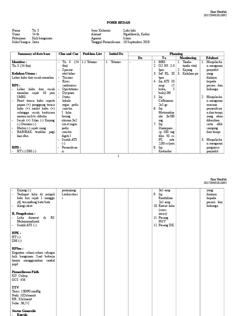 Diagnosis dan Penanganan Tetanus Tn. S | PDF