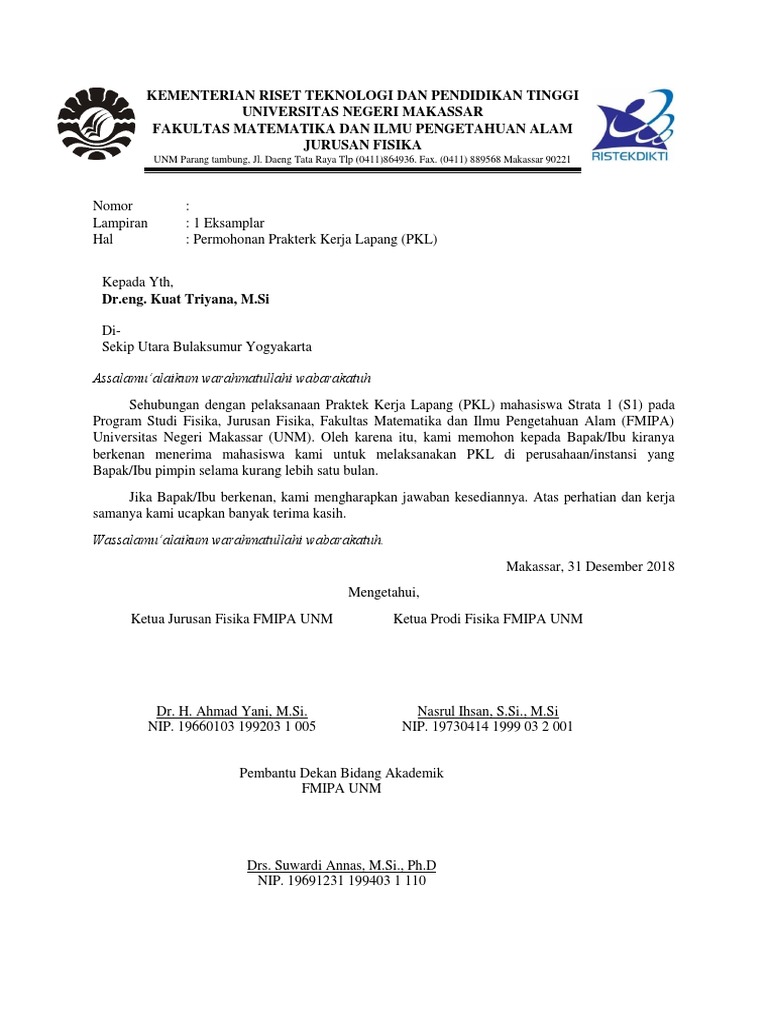 Contoh SURAT PKL (MAGANG) | PDF