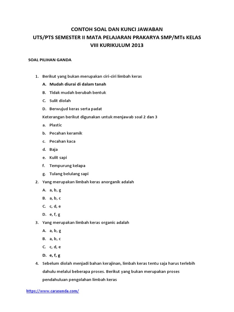 Soal UTS2 Prakarya 8 K13 | PDF