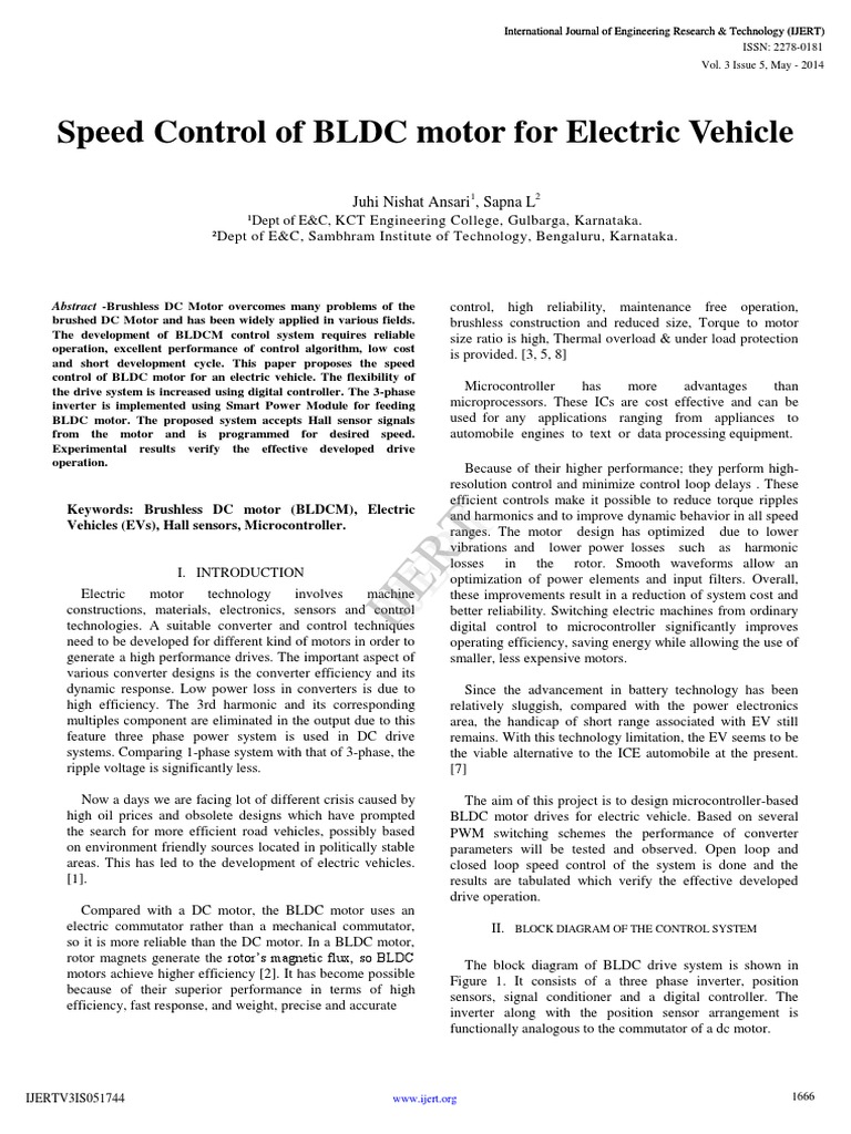 Speed Control of BLDC Motor For Electric PDF | PDF | Electric Motor ...