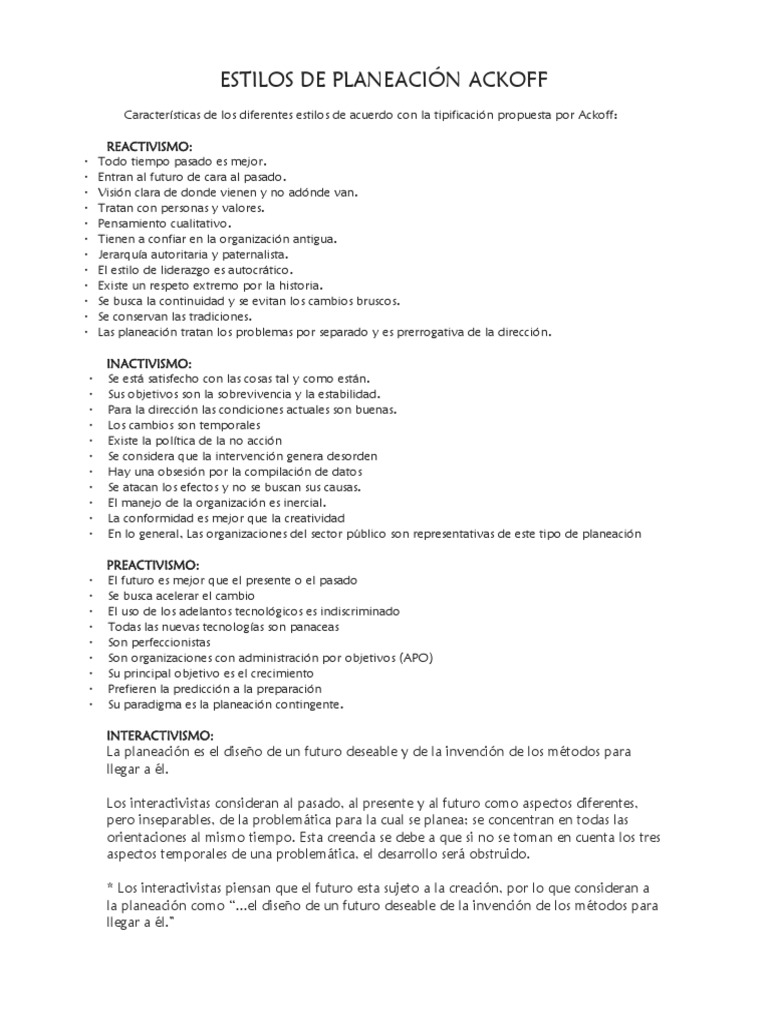 Estilos de Planeación Ackoff | PDF | Planificación | Ciencia cognitiva