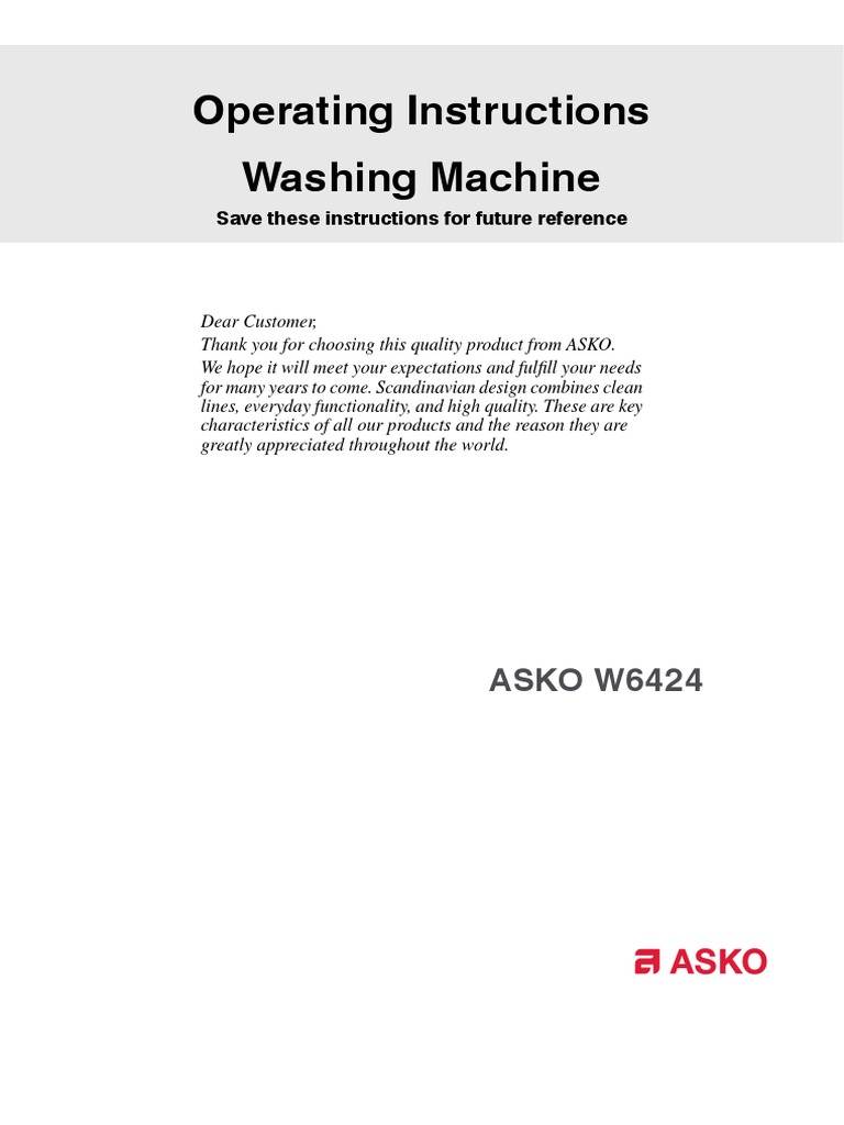 Operating Instructions Washing Machine: ASKO W6424 | PDF | Washing ...