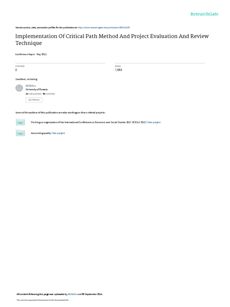 Implementation of Critical Path Method and Project Evaluation and ...