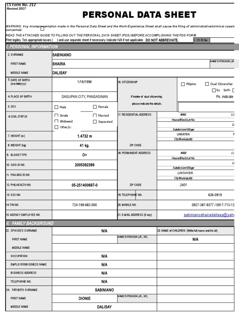 CSC Form 212 Revised 2017 SHAI UPDATED | PDF | Affidavit | Government