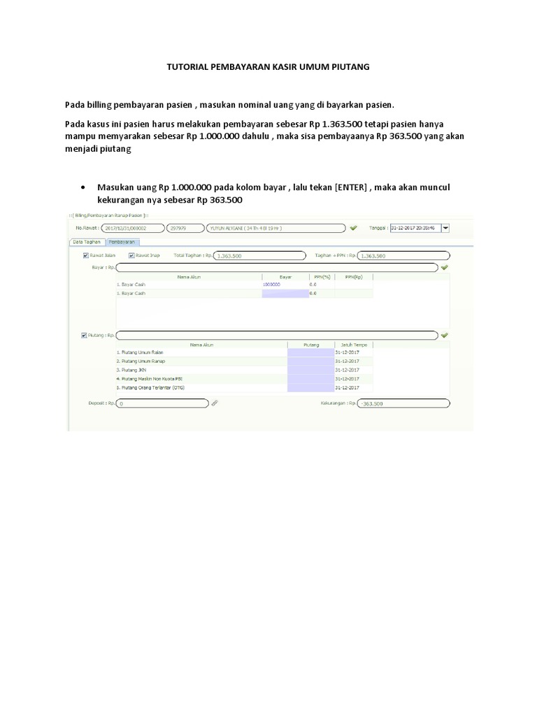 Tutorial Pembayaran Kasir Umum Piutang Khanza SIM RS | PDF