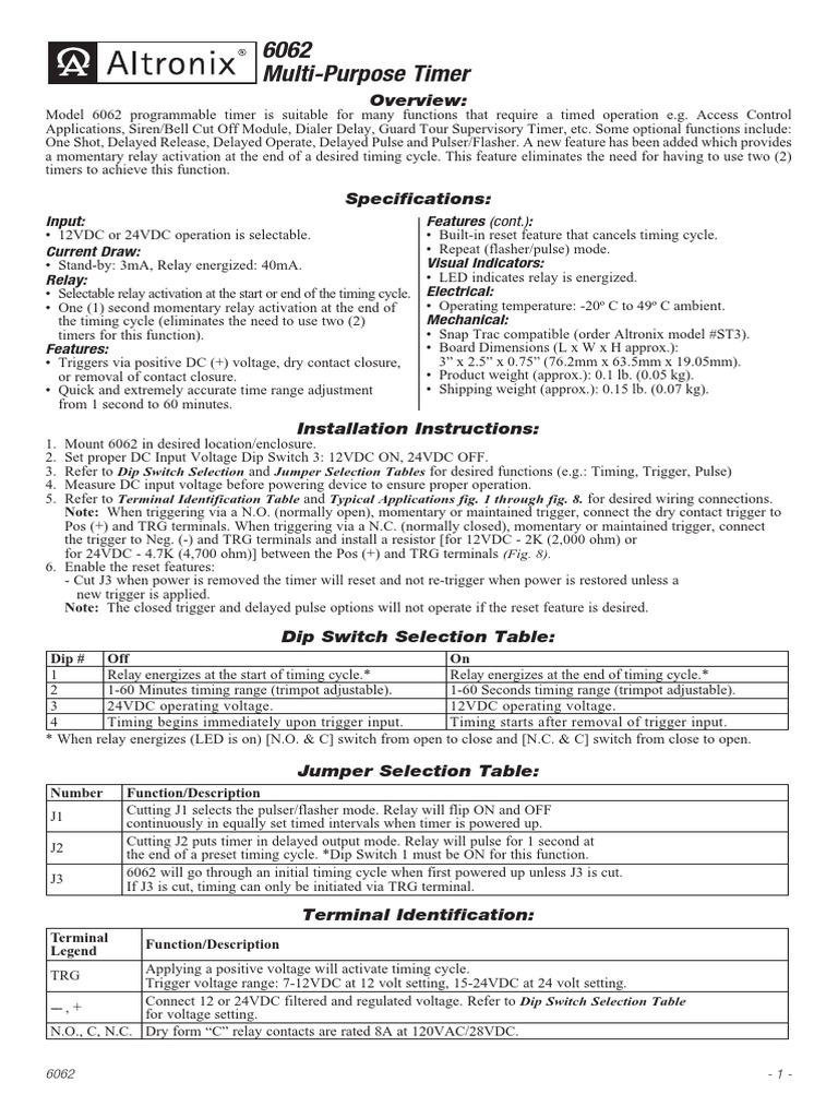 Multipurpose Timer 6062 | PDF | Relay | Timer