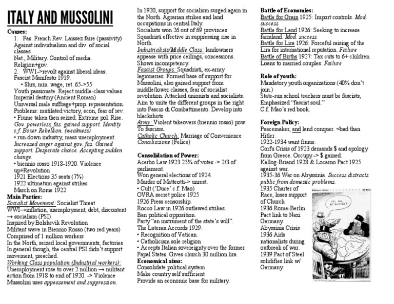 IB History Mussolini Cheat Sheet | PDF | Fascism | Benito Mussolini