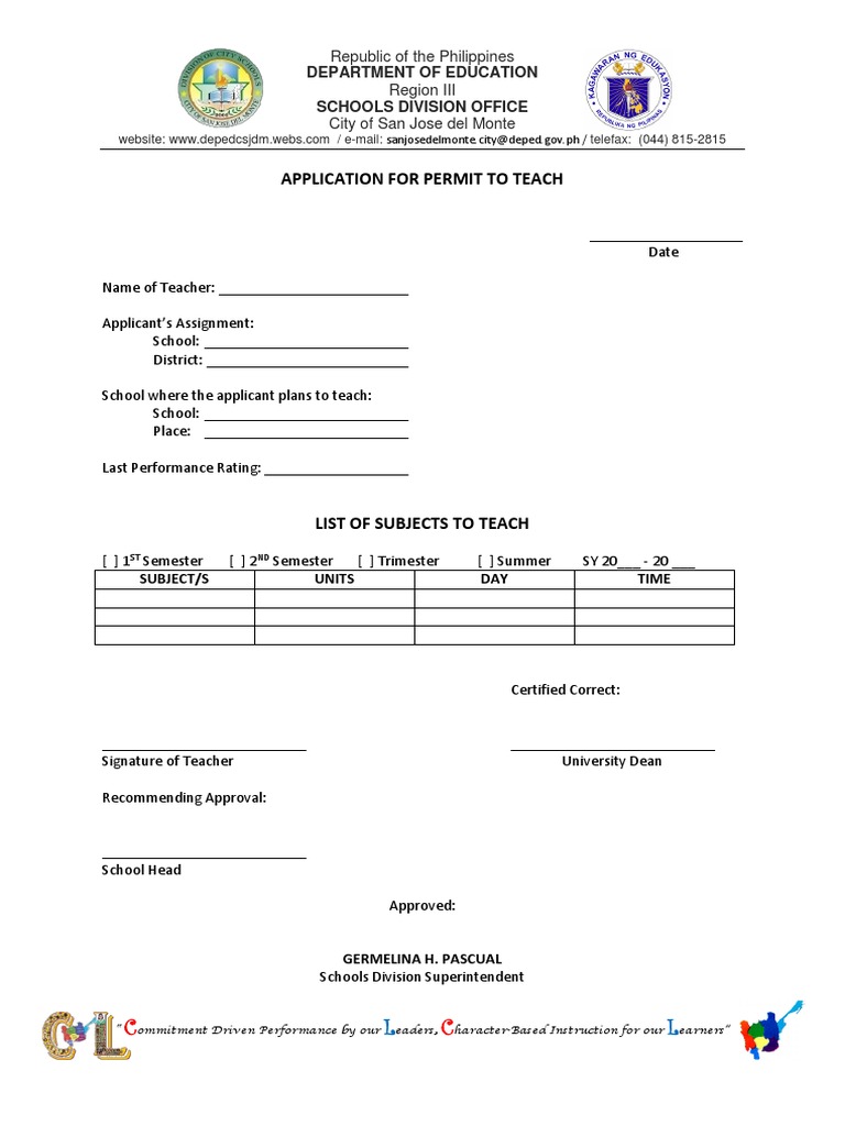 Application For Permit To Teach | PDF