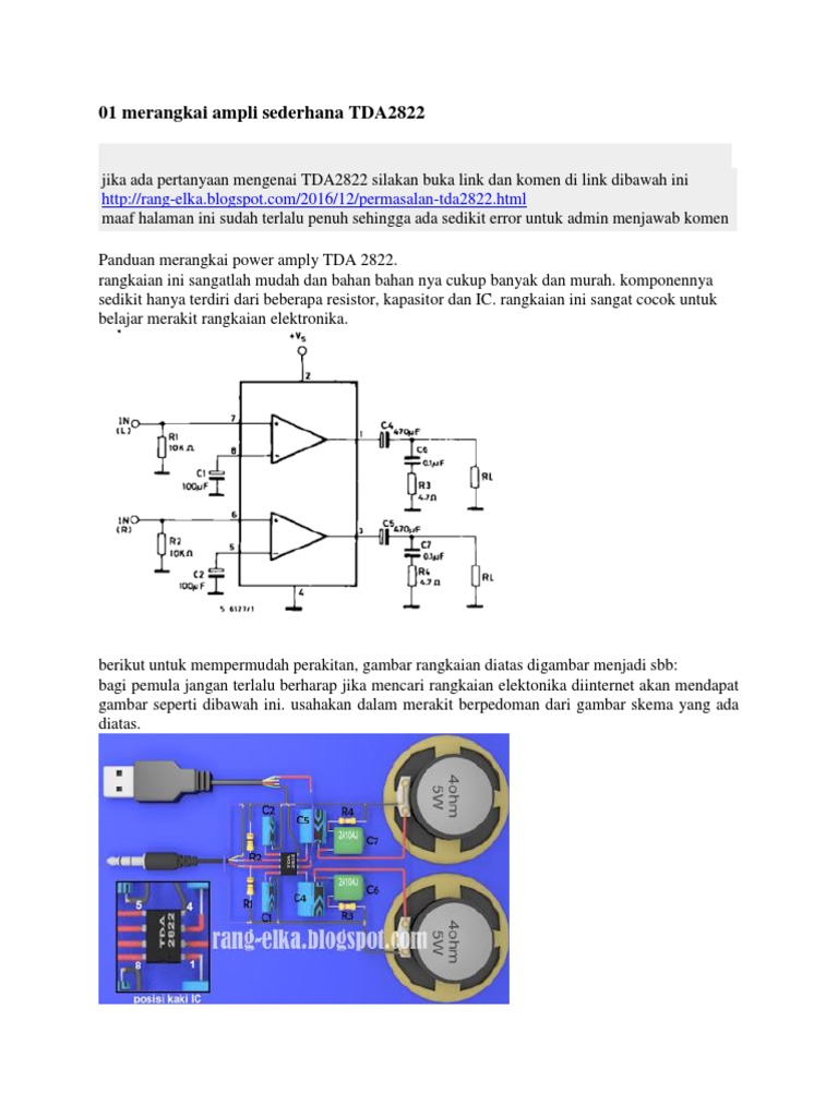 01 Merangkai Ampli Sederhana TDA2822 | PDF