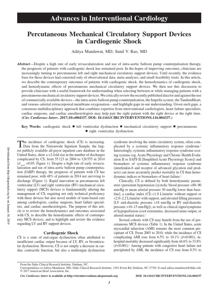 Advances in Interventional Cardiology: Percutaneous Mechanical ...
