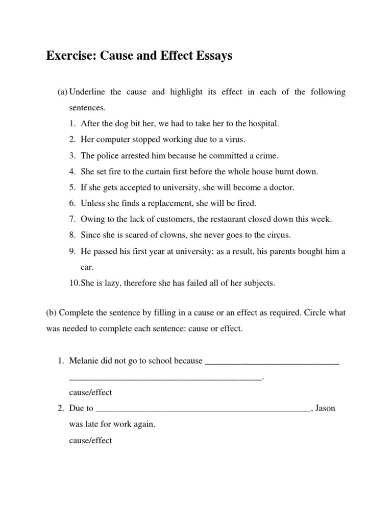 Cause and Effect Essay Exercises | PDF | Violence
