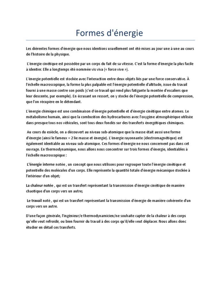 Différentes formes d'énergie expliquées | PDF | Transfert thermique ...