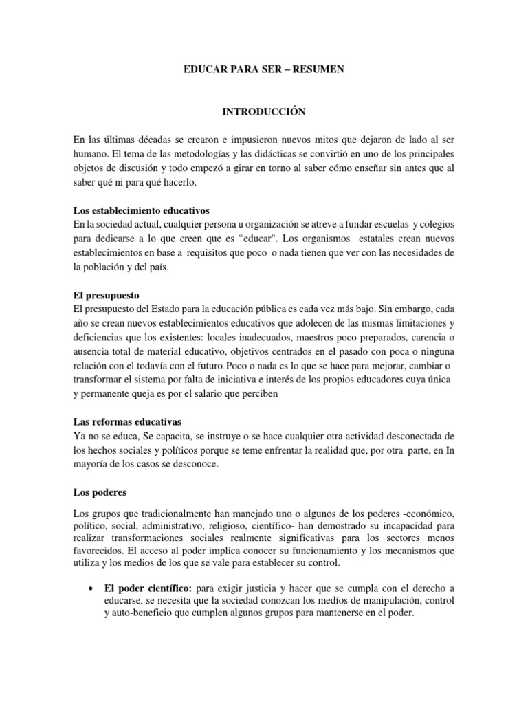 Educar para Ser | PDF | Escritura | Poder (social y político)