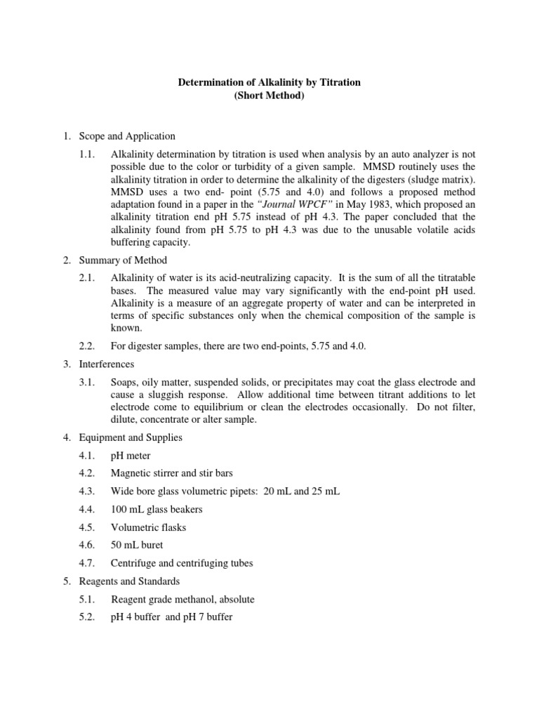 Determination of Alkalinity by Titration Short Method | PDF | Ph ...