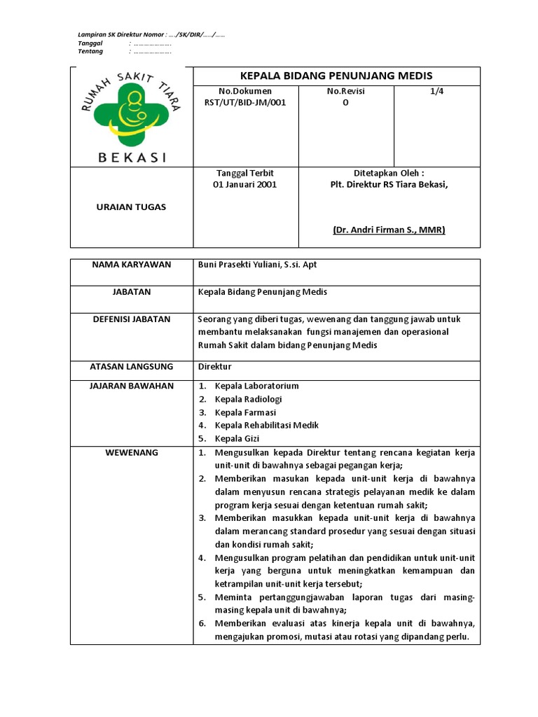 Draft Uraian Tugas Kabid Jangmed Fix | PDF | Karier & Perkembangan