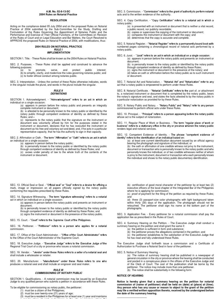 A.M. No. 2-8-13-SC 2004 Rules on Notarial Practice | Notary Public ...