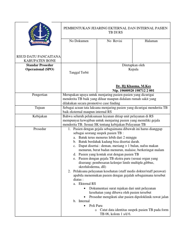 Spo Pembentukan Jejaring Eksternal Dan Internal Pelayanan Pasien TB | PDF