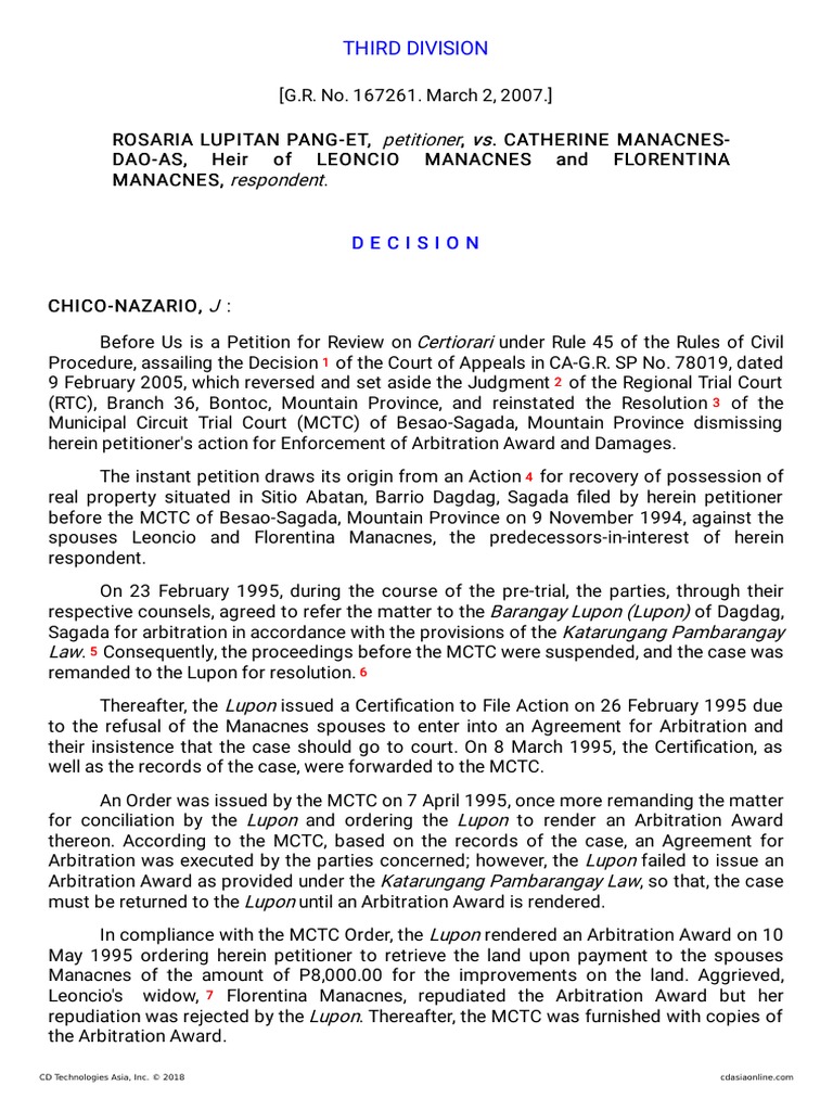 Petitioner Vs Vs Respondent: Third Division | PDF | Arbitration | Lawsuit
