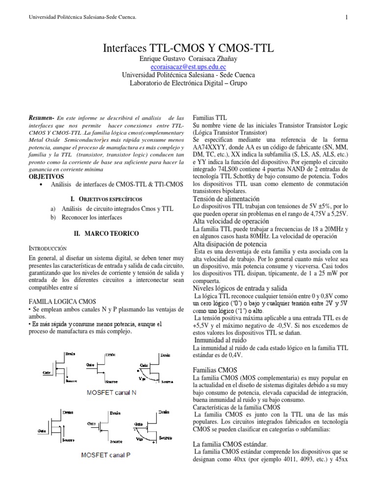 Interfaces Lógicas CMOS-TTL | PDF | Cmos | Transistor