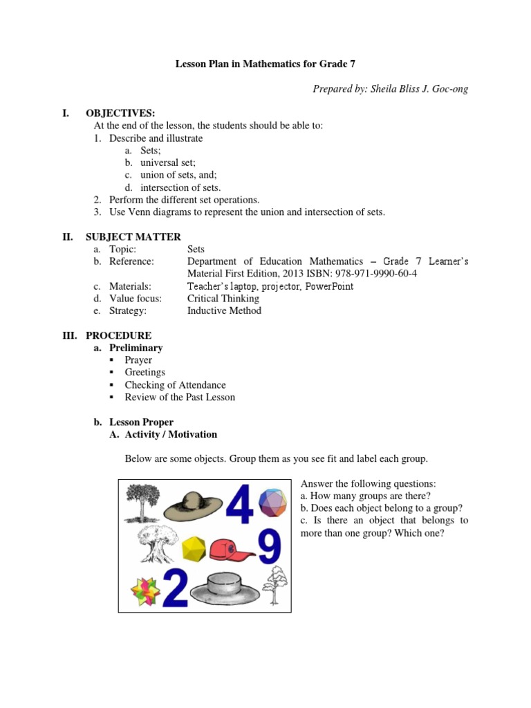 Lesson Plan Math 7 | PDF | Empty Set | Lesson Plan