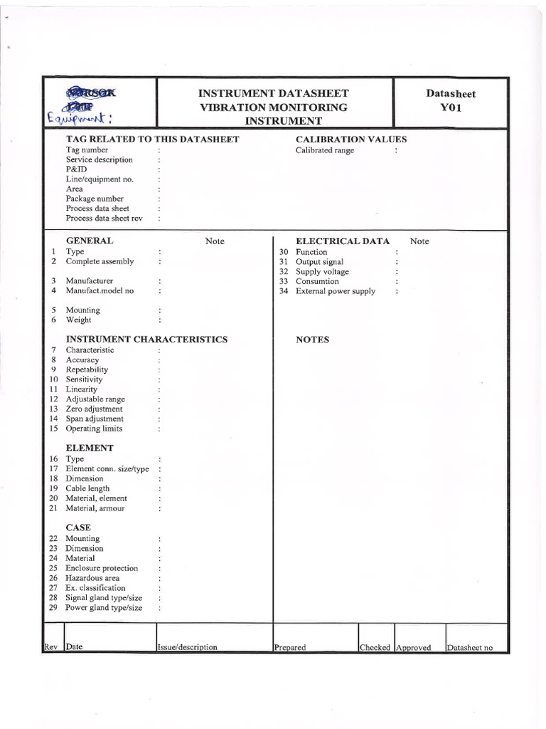 Format For Instrumentation Equipment Data Sheet | PDF