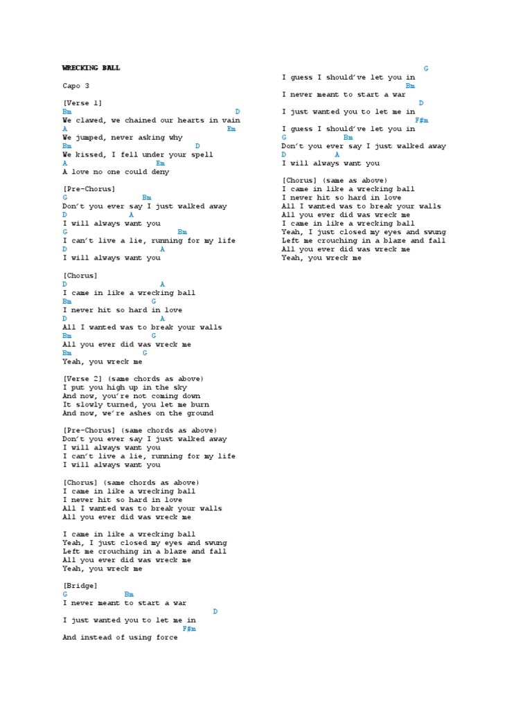 Wrecking Ball | PDF | Song Structure | Songs