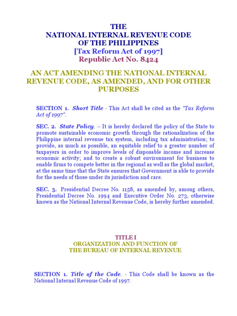THE National Internal Revenue Code of The Philippines | Download Free ...