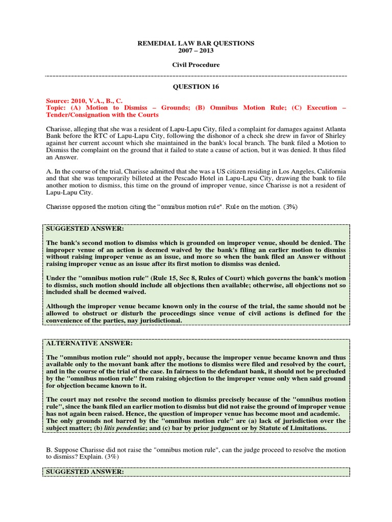 Civil Procedure Bar Question 16 | PDF | Judgment (Law) | Common Law