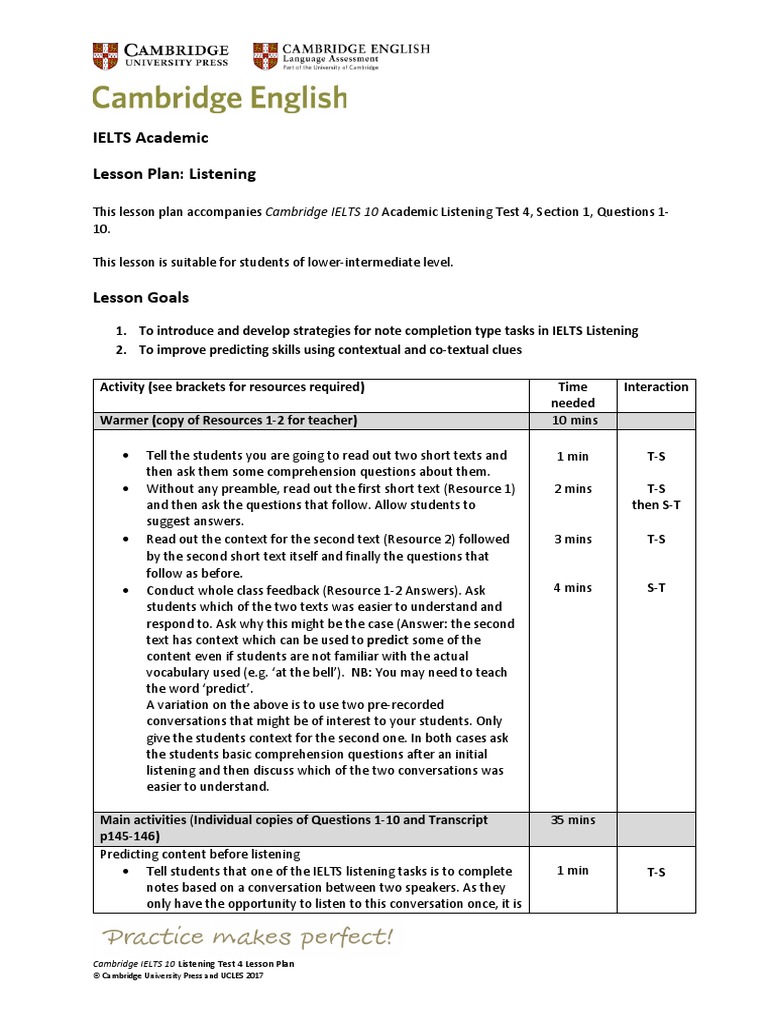 IELTS Lesson Plan | PDF | International English Language Testing System ...