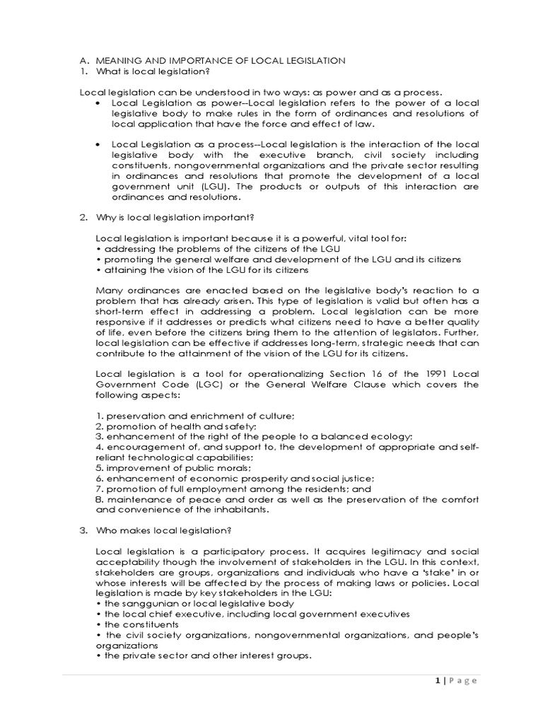 Meaning and Importance of Local Legislation What Is Local Legislation ...