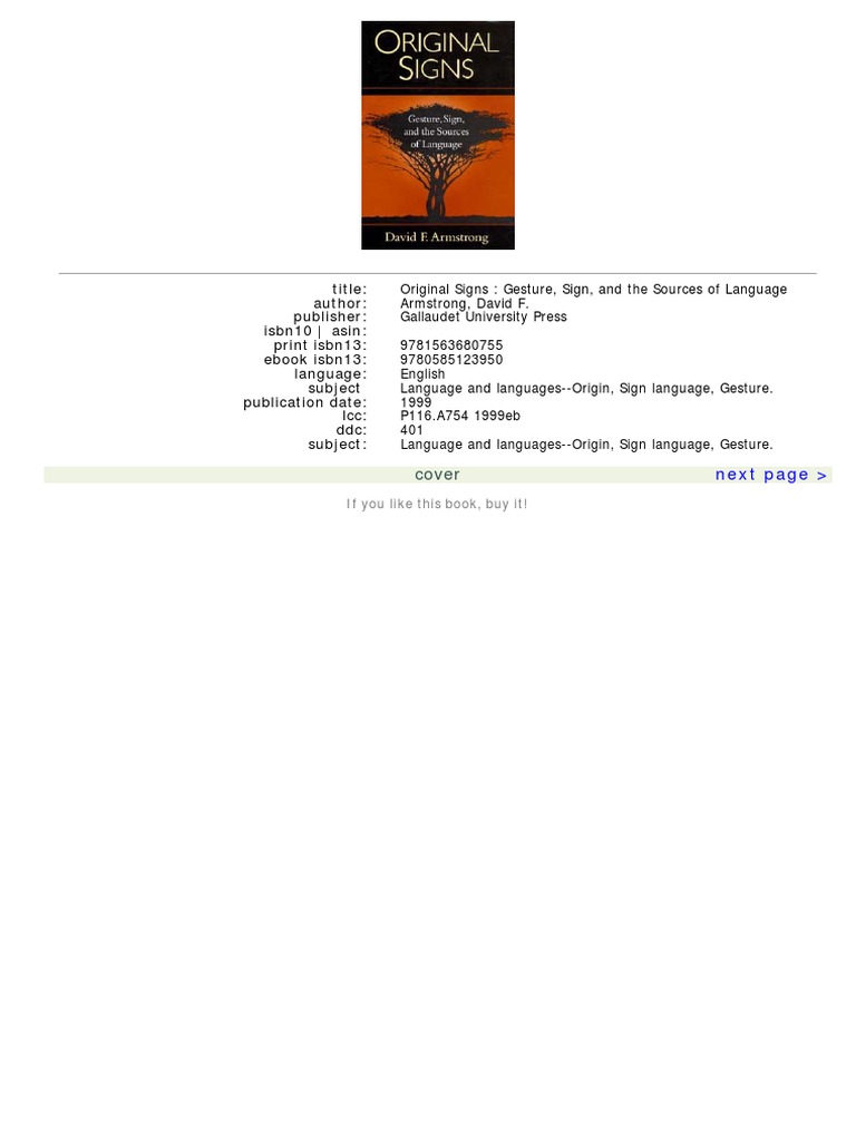 Original Signs Gesture, Sign, and The Sources of Language (1563680750 ...