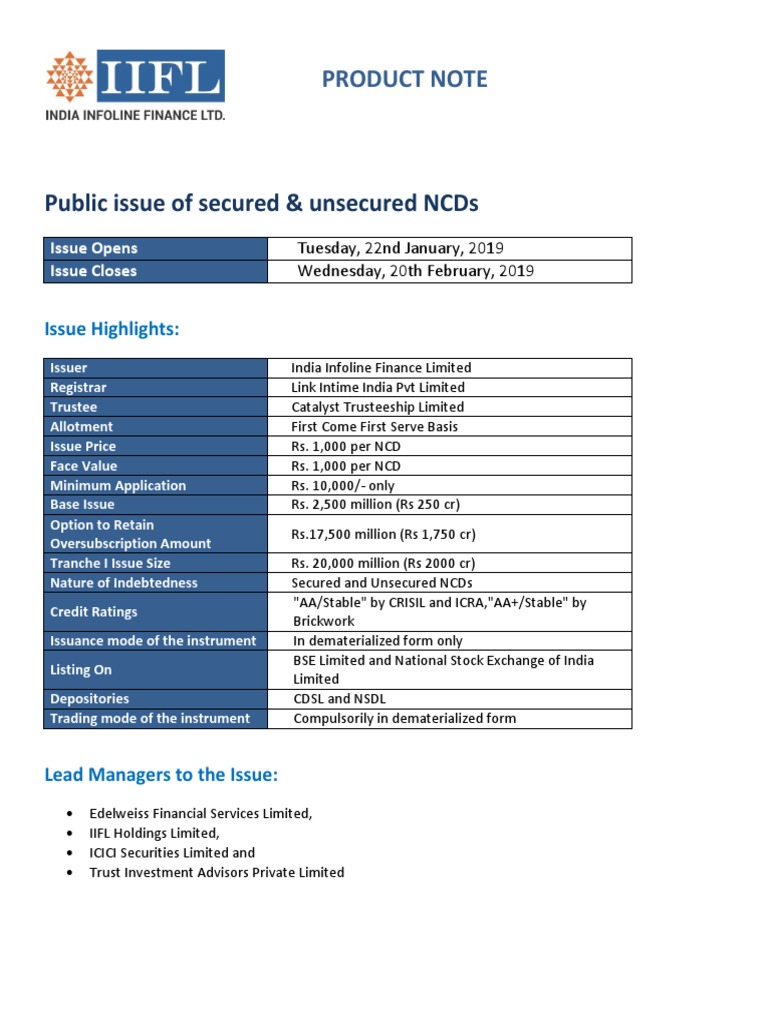 NCD Product Note | PDF | Partnership | Corporate Law